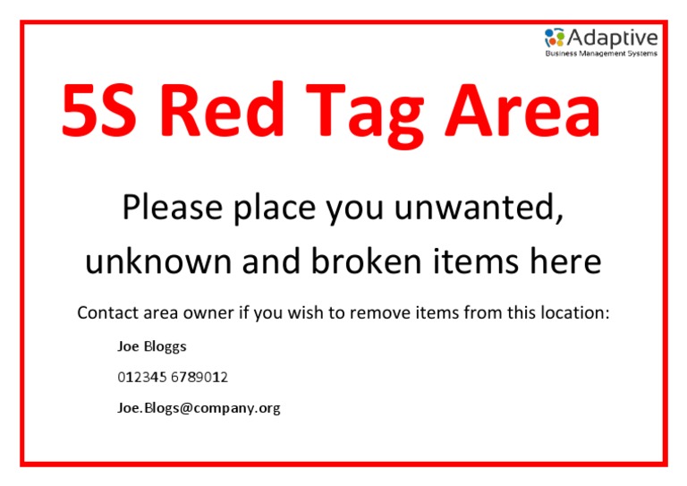 5S Red Tag Area Sign Template | PDF