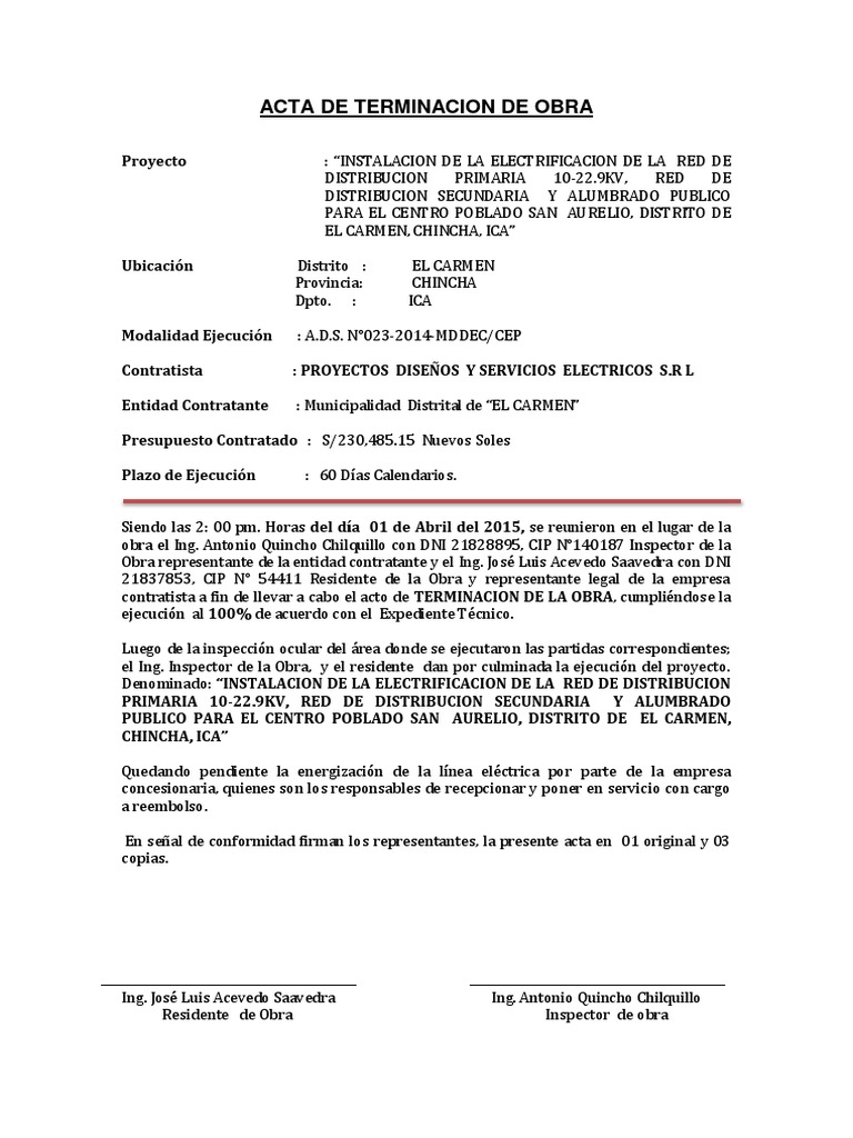Acta De Fin De Obra