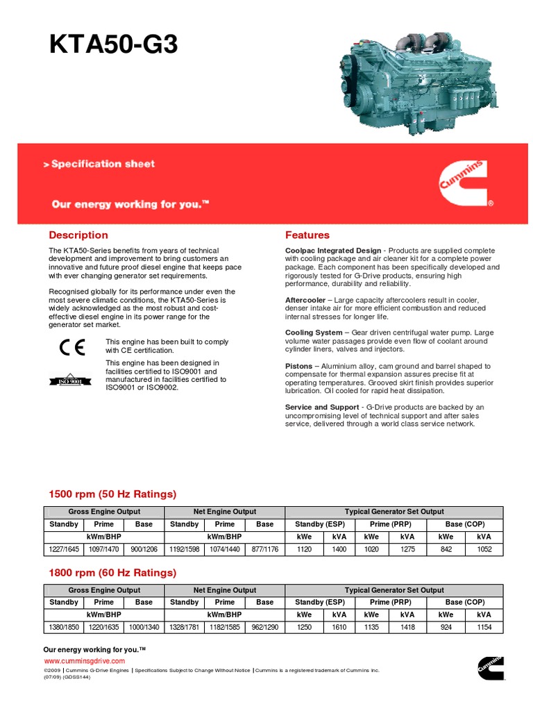 Cummins - KTA 50 G3 PDF | PDF | Diesel Engine | Engines