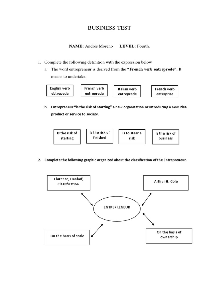 Business Test | PDF | Entrepreneurship | Marketing