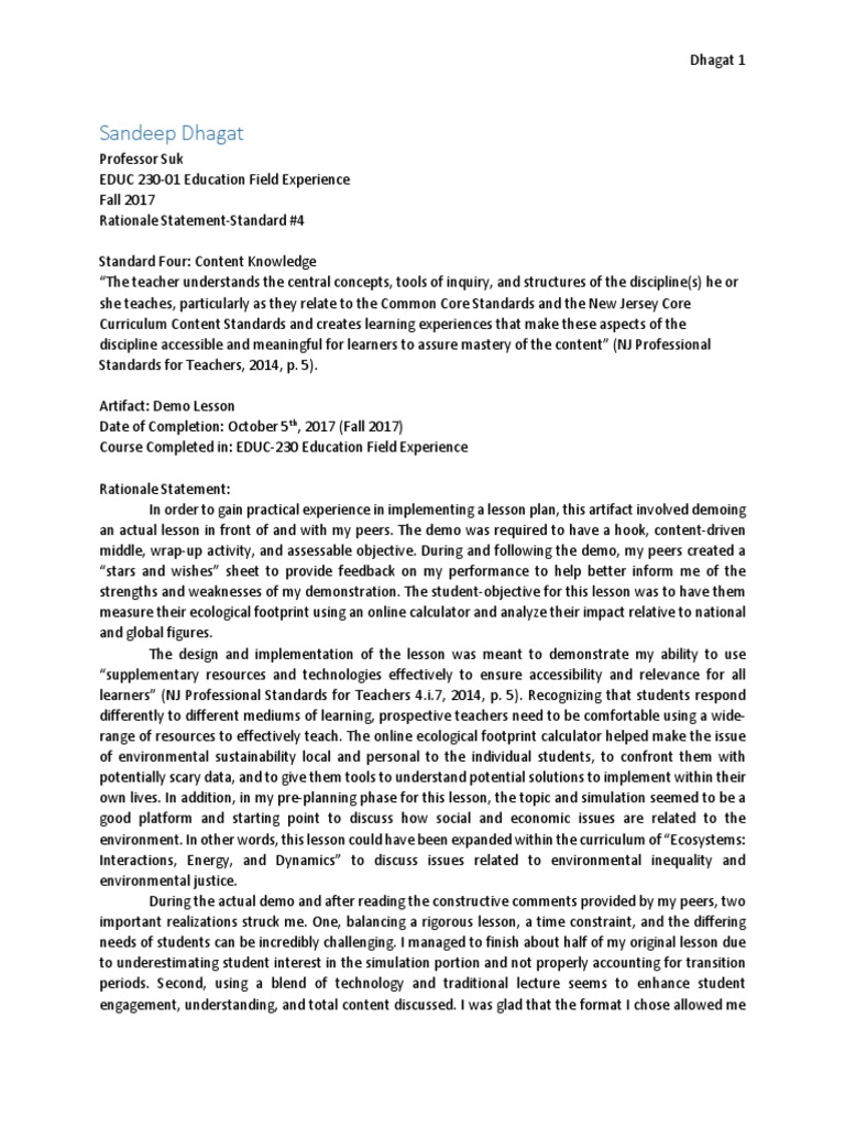 Demo Lesson Rationale Statement - hs-ls2-7 | PDF | Teachers | Learning