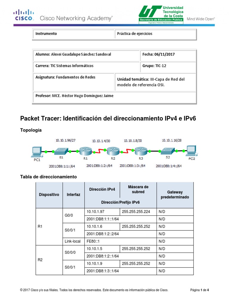 7.3.2.5 Packet Tracer - Verifying IPv4 and IPv6 Addressing | PDF | Yo ...