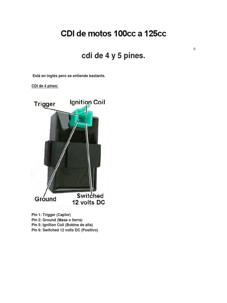 Diagrama CDI 4 Pines para Motos 110cc-125cc | PDF | Condensador ...
