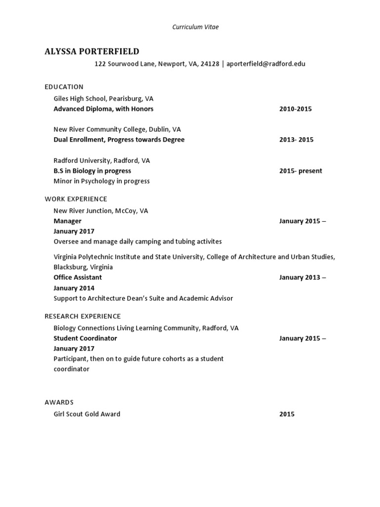 CV A Porterfield | PDF