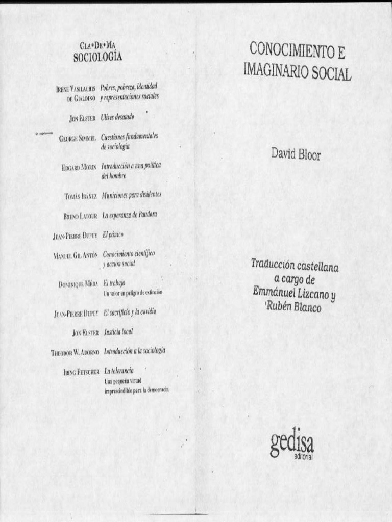 David Bloor Conocimiento e Imaginario Social PDF | PDF