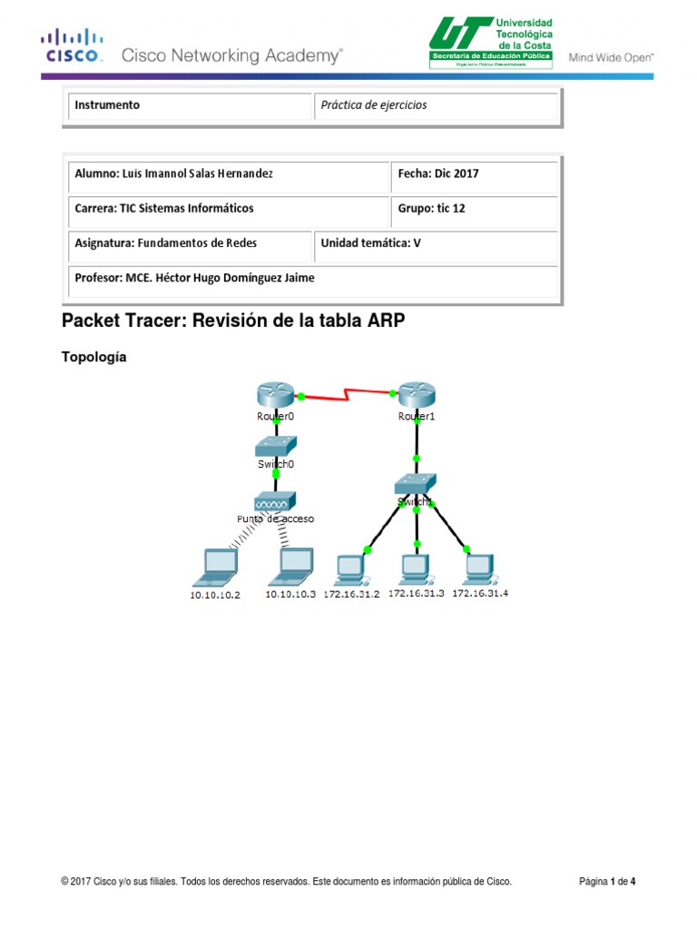 5.3.2.8 Packet Tracer - Examine the ARP Table (1) | Arquitectura de ...
