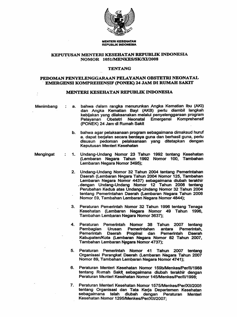 KMK 1051 2008 Pedoman PONEK PDF | PDF