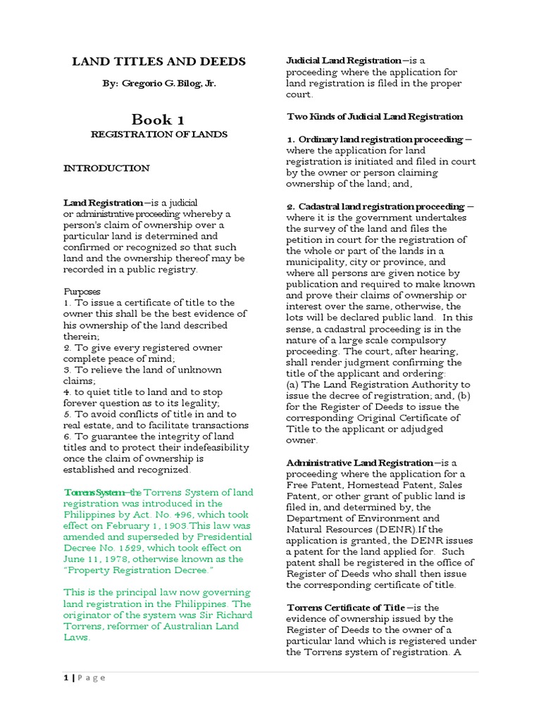 Land Titles and Deeds Notes | PDF | Deed | Ownership
