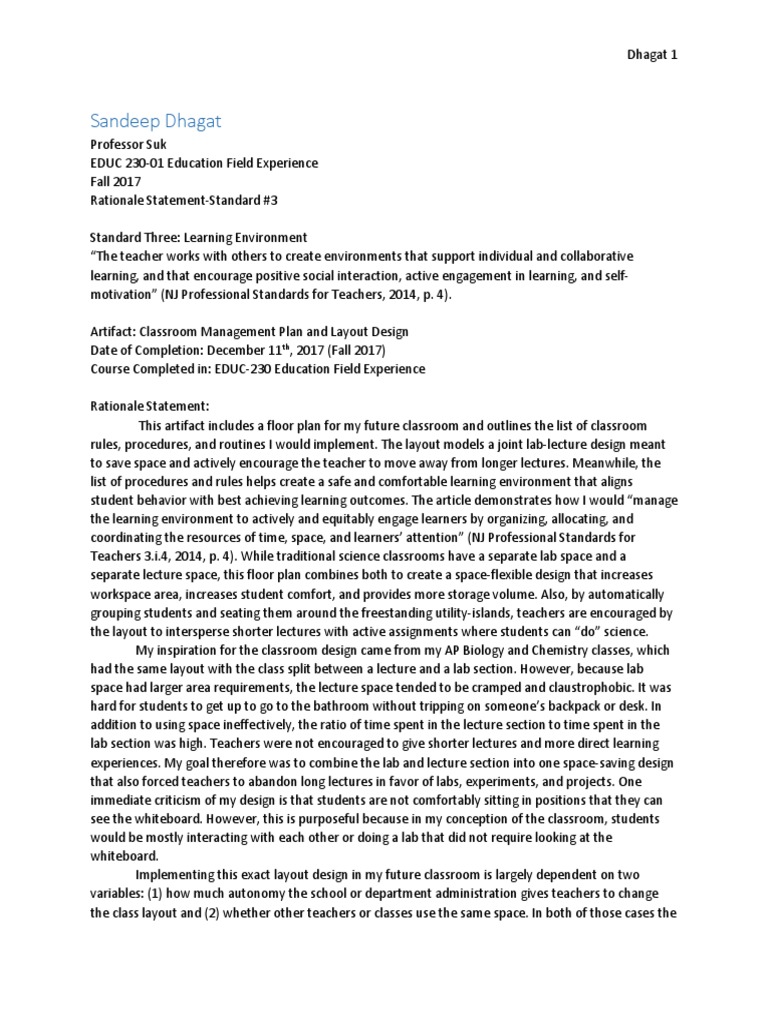 Layout Design Rationale Statement | PDF | Lecture | Classroom