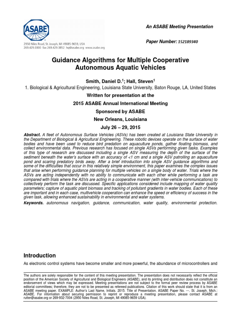Guidance Algorithms For Multiple Cooperative Autonomous Aquatic Vehicles | Download Free PDF ...