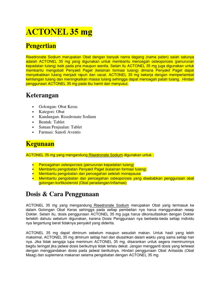 Panduan Penggunaan Actonel | PDF