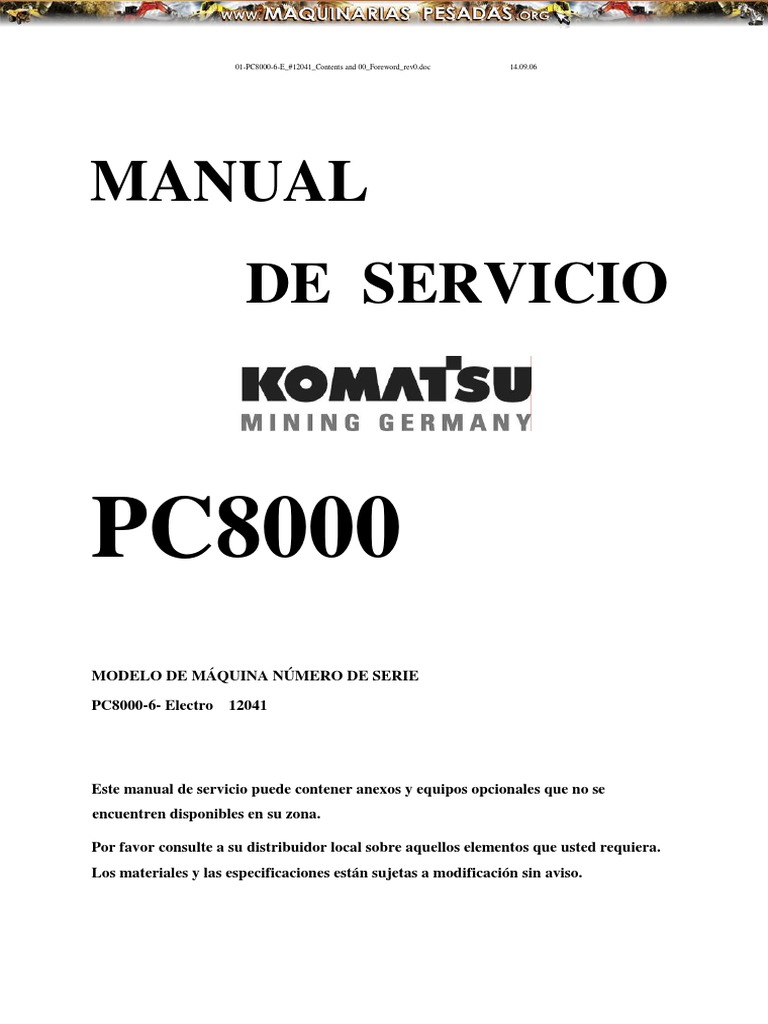 Manual Servicio Pala Hidraulica Pc8000 6e Komatsu | PDF | Transmisión ...