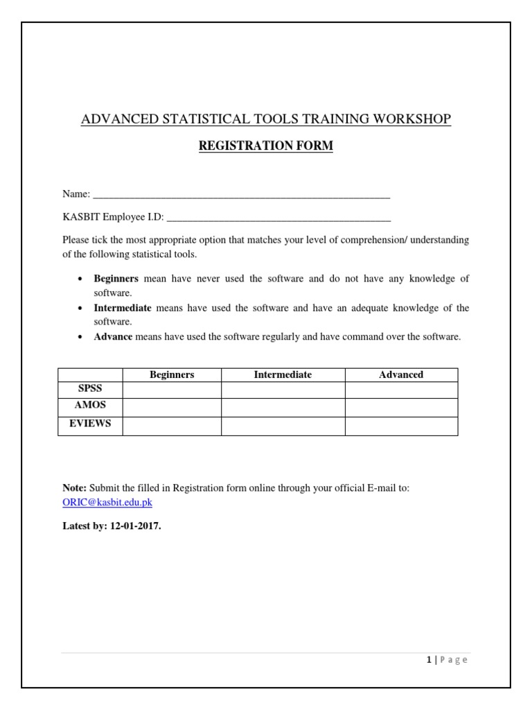 Advanced Statistical Tools Training Workshop: Registration Form | PDF