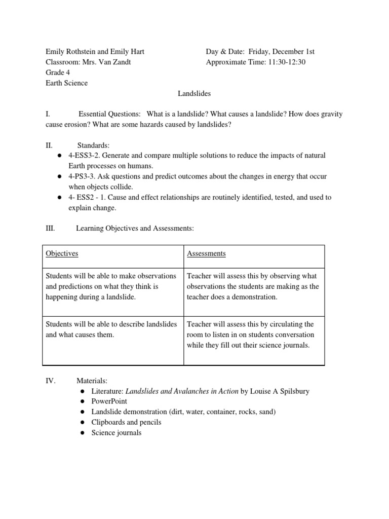 Lesson Plan - Landslide | PDF | Landslide | Classroom