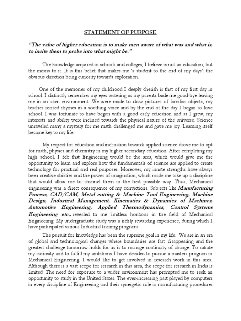 Sop | Engineering | Mechanical Engineering