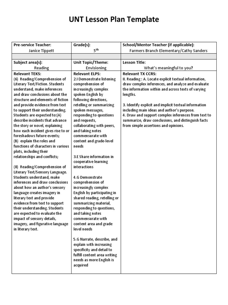 ELAR Lesson Plan | PDF | Reading Comprehension | Lesson Plan