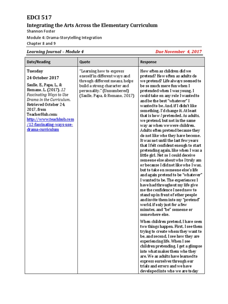 Module #4 Learning Journal | PDF | Storytelling | Reading (Process)