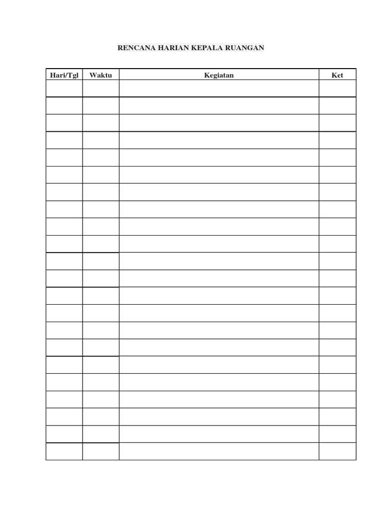 RENCANA HARIAN Bulanan Karu Dan Katim | PDF