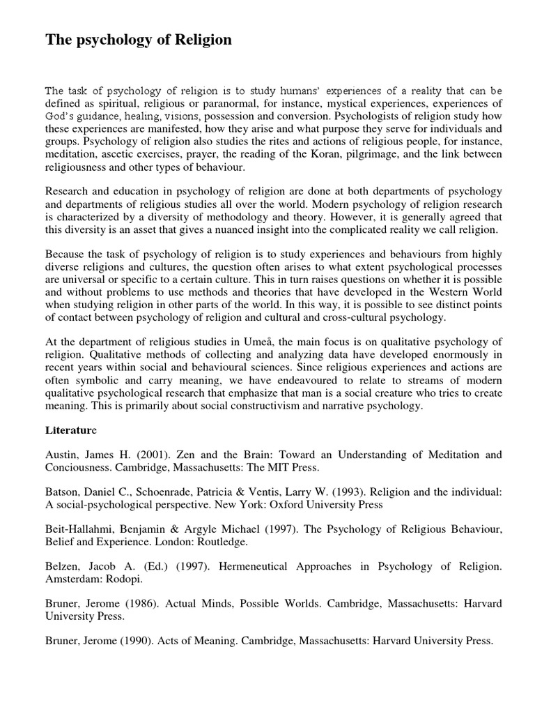 The Psychology of Religion | PDF | William James | Religious Experience
