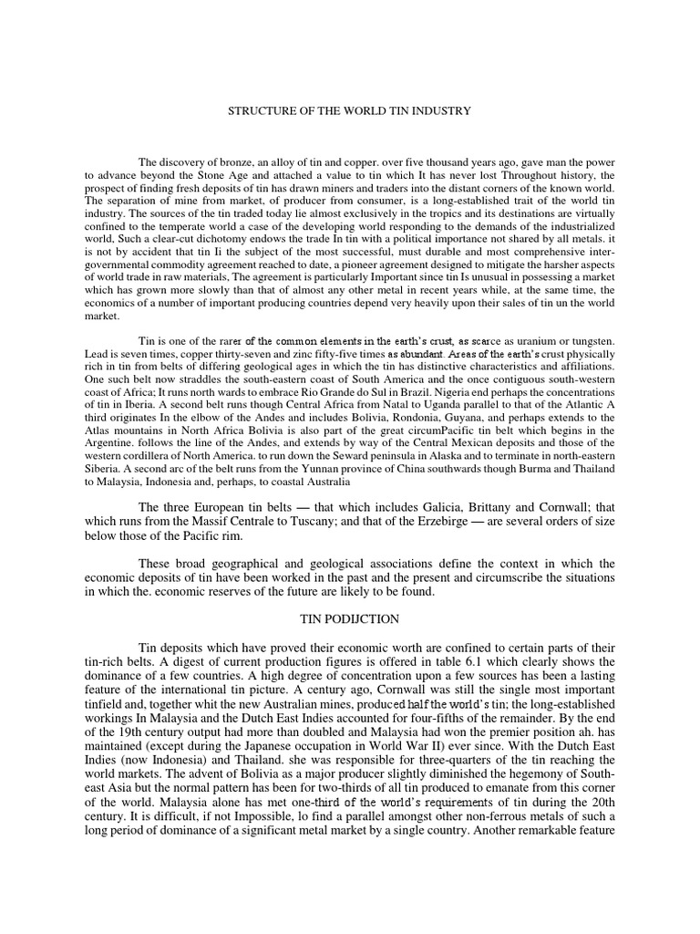 Structure of The World Tin Industry | PDF | Mining | Smelting