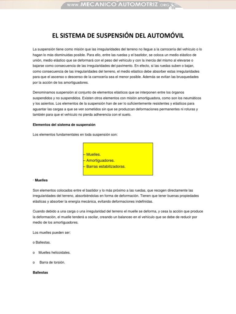 Componentes del Sistema de Suspensión | PDF | Suspensión (Vehículo) | Eje