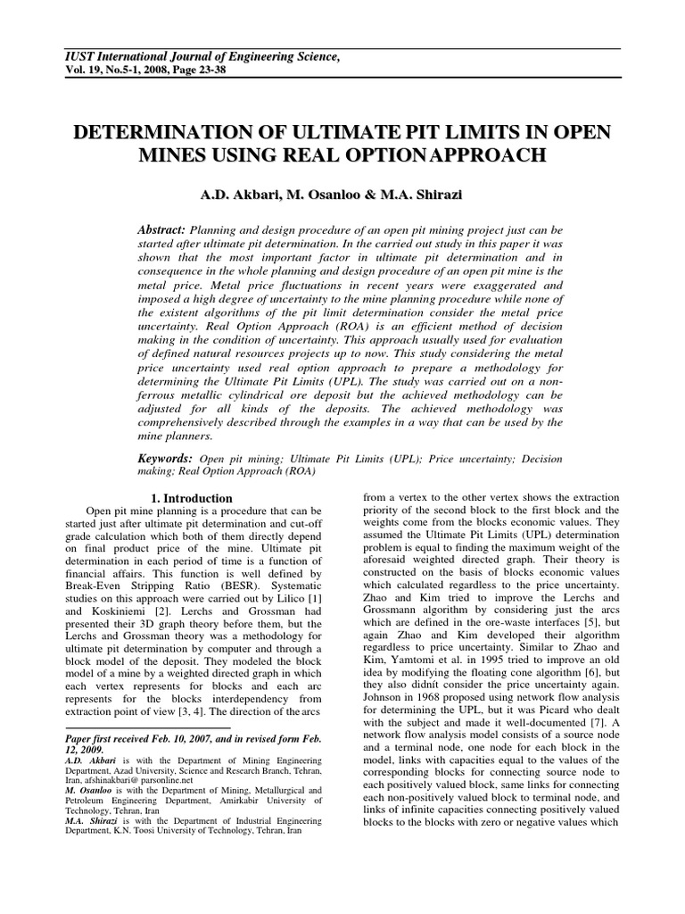 Determination of Ultimate Pit Limits | PDF | Net Present Value ... Determination of Ultimate Pit Limits | PDF | Net Present Value ...