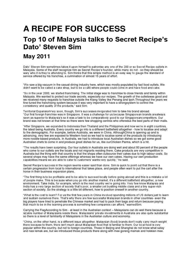 A Recipe For Success | PDF