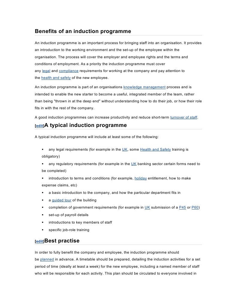 Benefits of An Induction Programme | PDF | Employment | Business