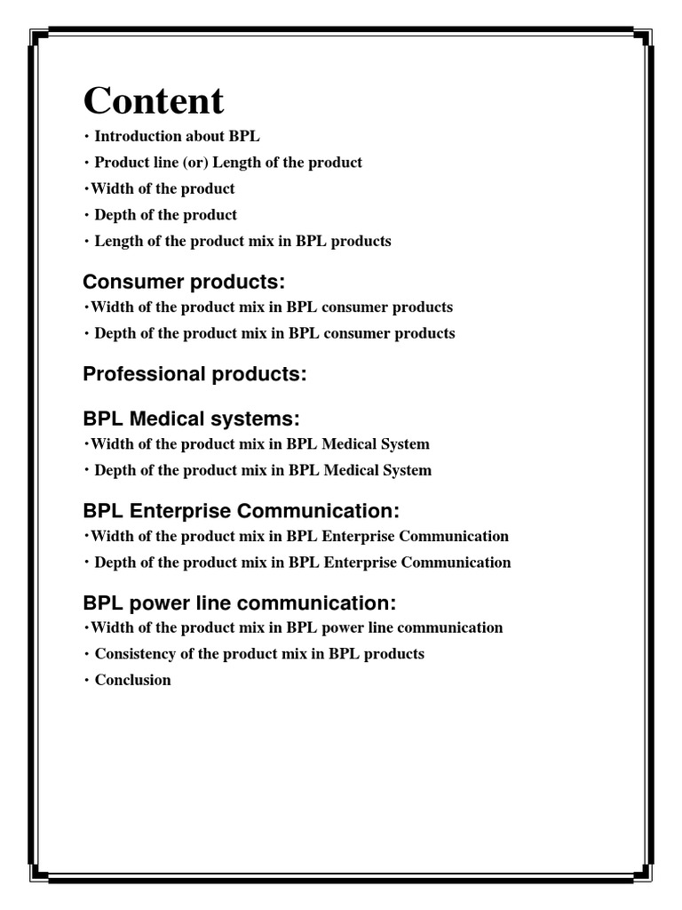 Product Mix On BPL | PDF | Telecommunications | Information And ...