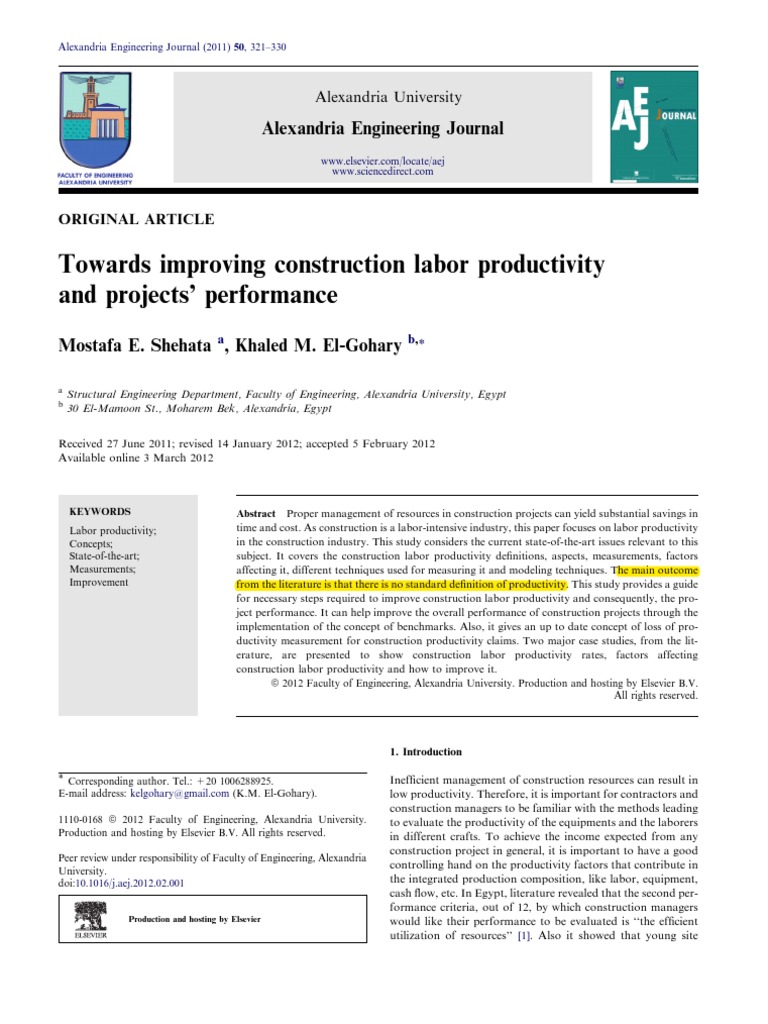 Towards Improving Construction Labor Productivity Pdf Hyperthermia