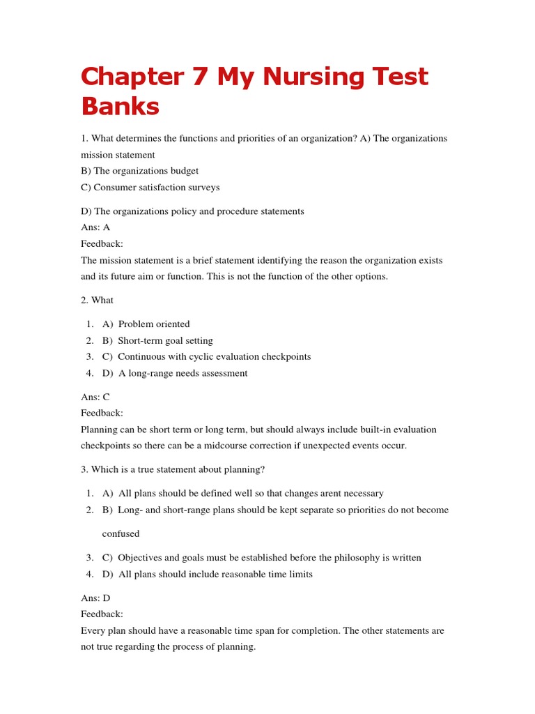 Chapter 7 My Nursing Test Banks | Download Free PDF | Goal | Health Care