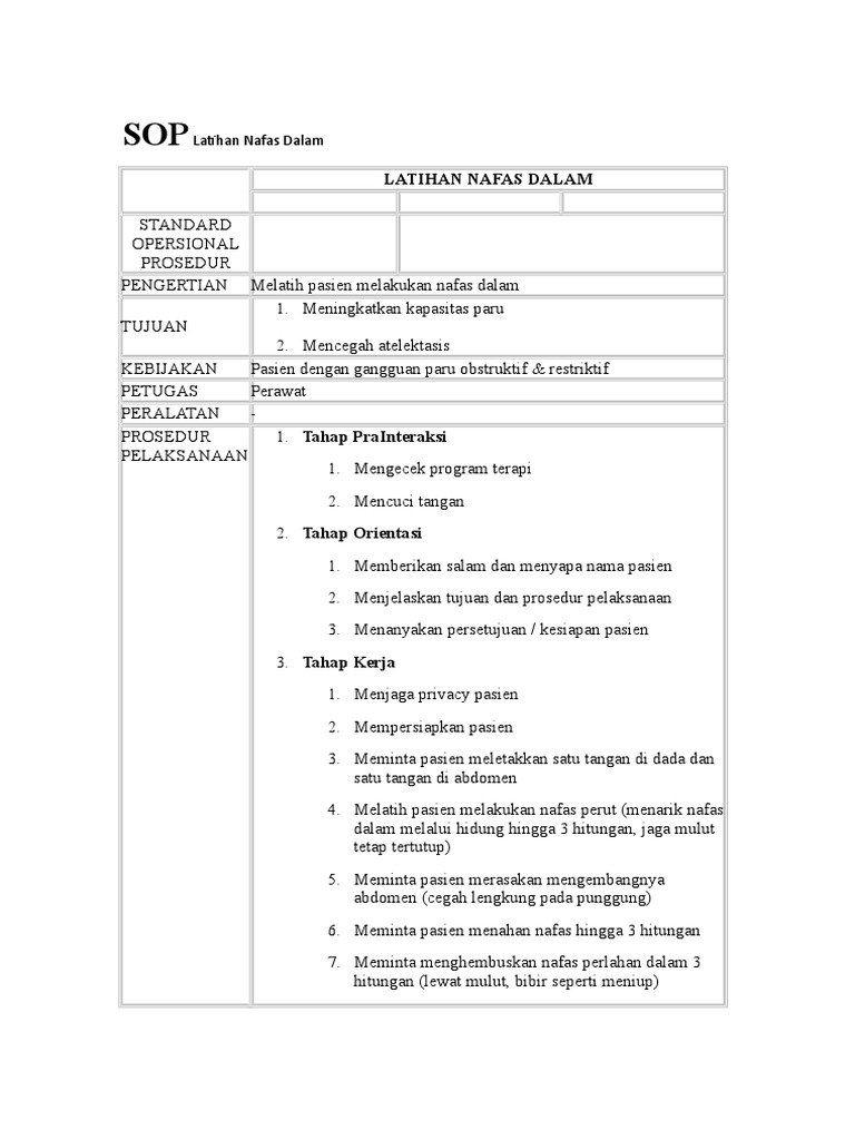 SOP Latihan Nafas Dalam | PDF