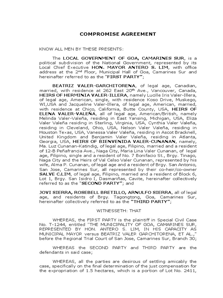 Compromise Agreement-Lgu Goa | PDF | Public Law | Government Information