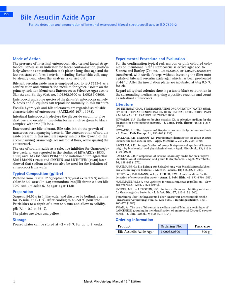 Bile Aeculin Azide Agar-Merck | PDF | Streptococcus | Microbiology