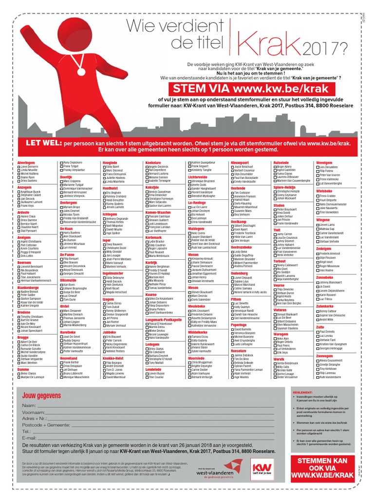 Wie Wordt de Krak 2017 Van Blankenberge: Stemformulier | PDF
