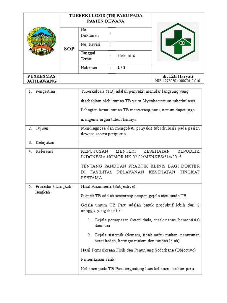 Sop Tuberkulosis (TB) Paru Pada Pasien Dewasa | PDF