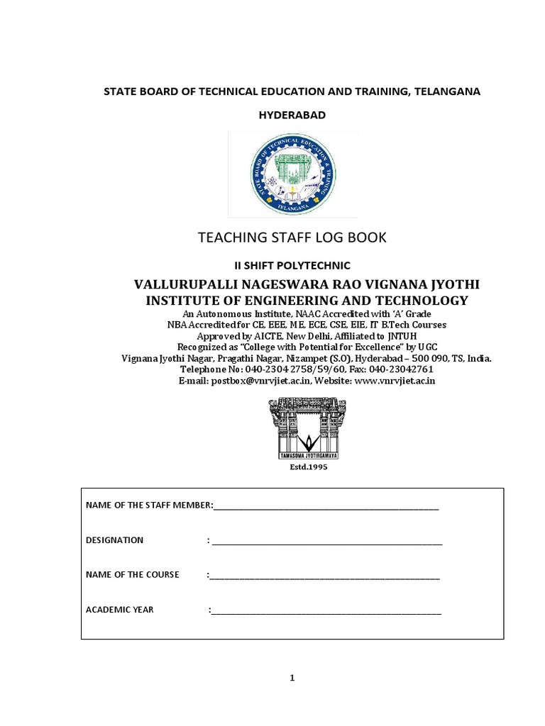 Teaching Staff Log Book: State Board of Technical Education and ...