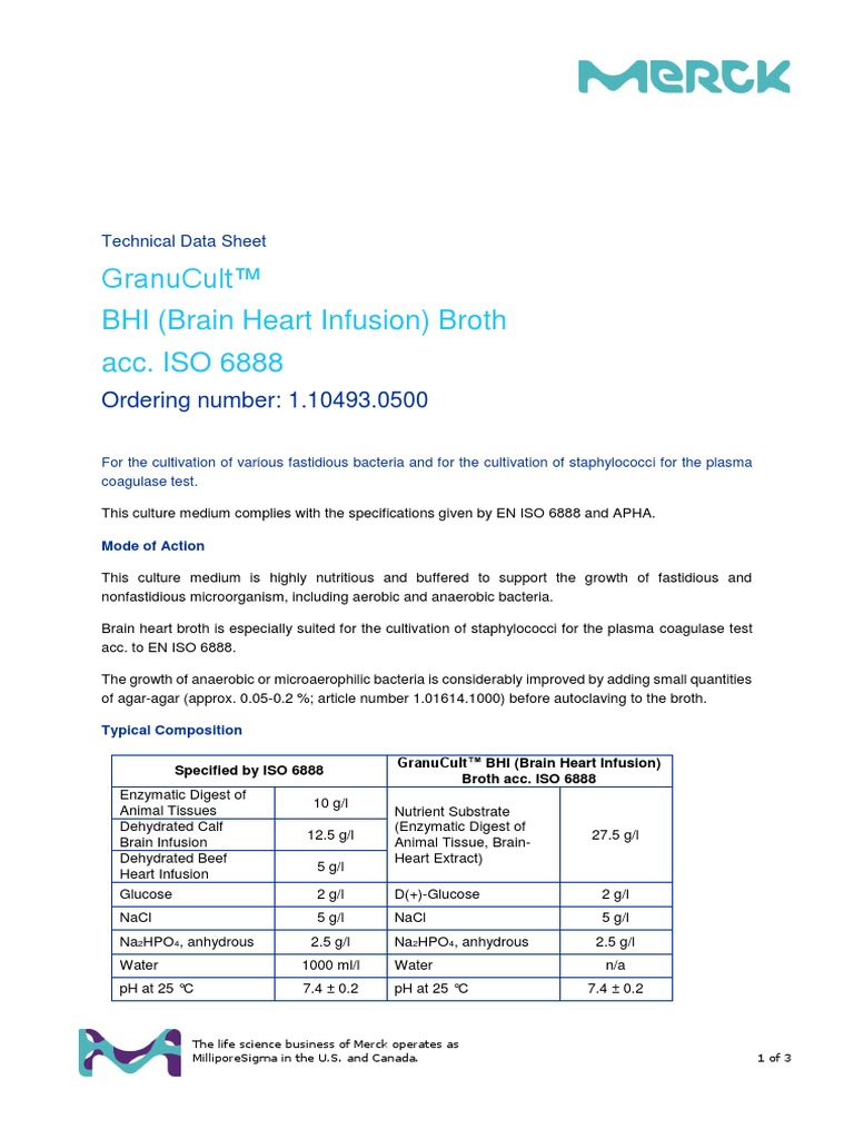 Brain Heart Infusion Broth - Merck | Staphylococcus | Growth Medium