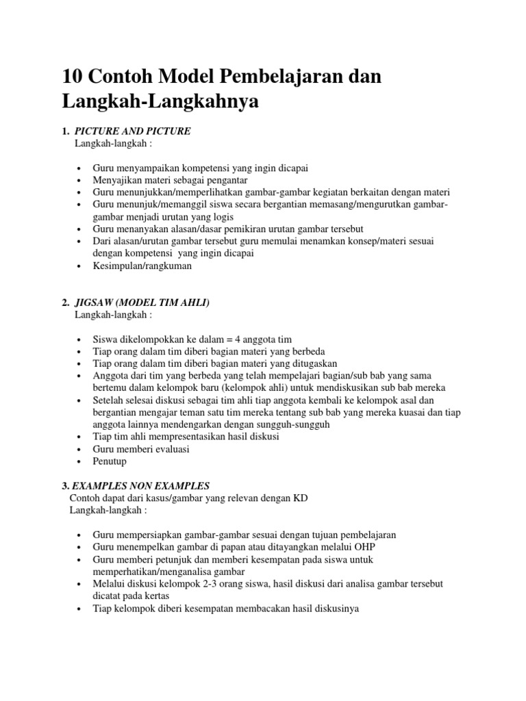 10 Contoh Model Pembelajaran Dan Langkah | PDF