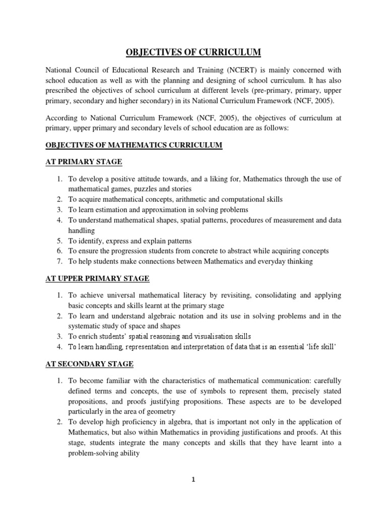 Objectives of Curriculum | Teaching Mathematics | Curriculum
