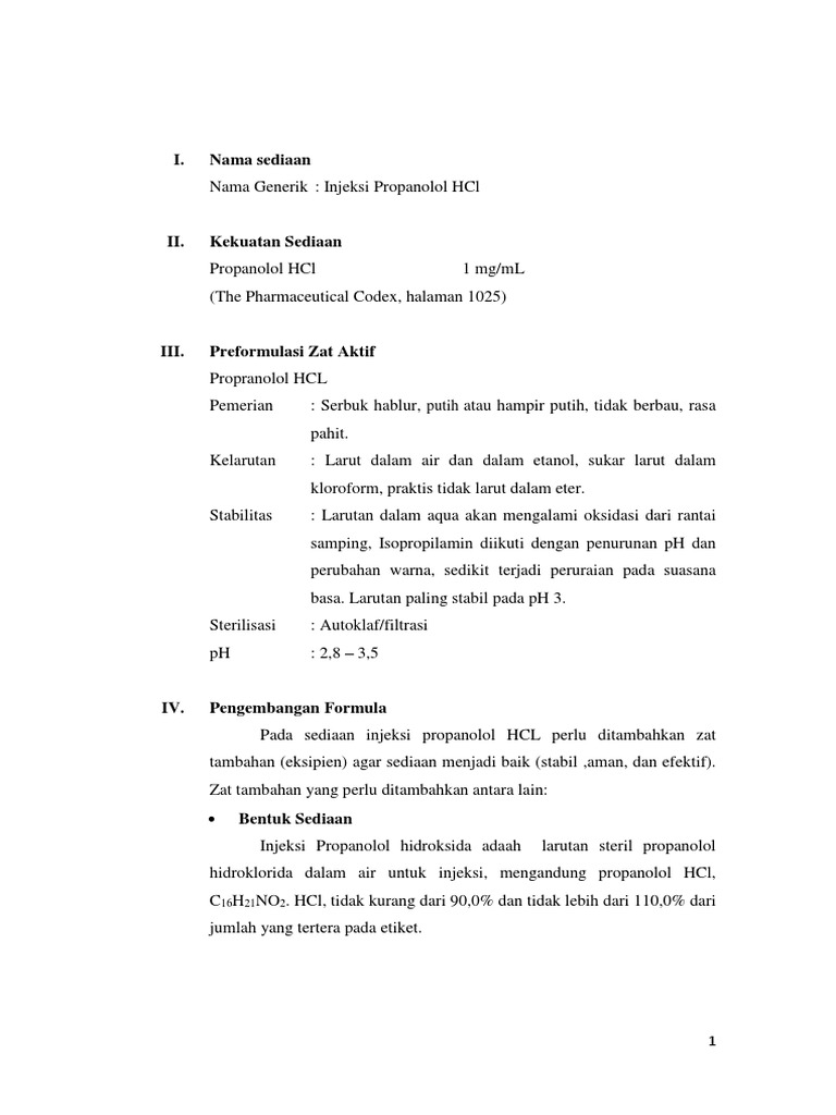Formula Injeksi Propanolol HCl | PDF | Kesehatan Holistik | Sains ...