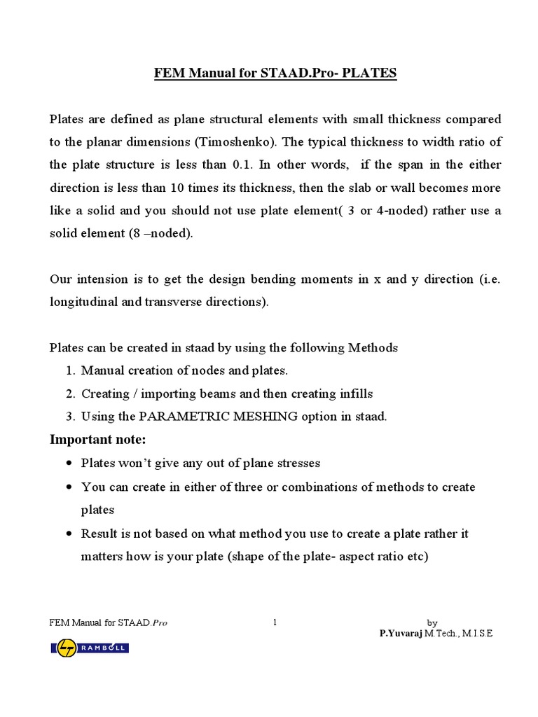 STAAD.Pro Plate Modeling Guidelines | PDF | Bending | Finite Element Method