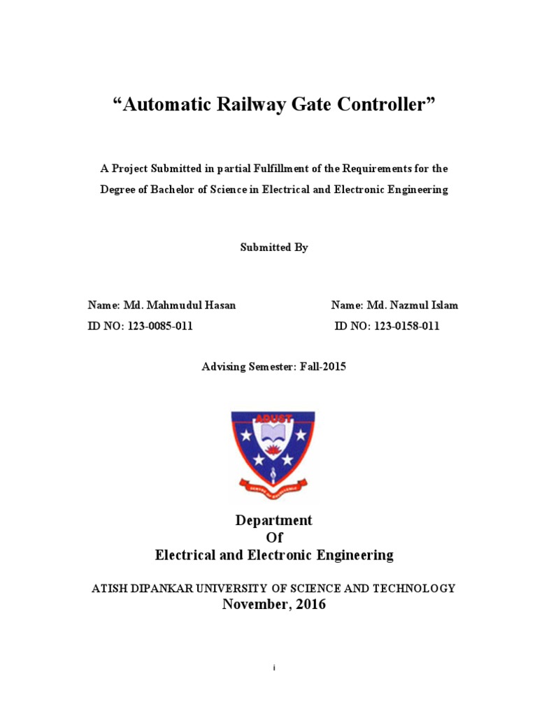 Automatic Railway Gate Controller | PDF | Bachelor Of Science ...