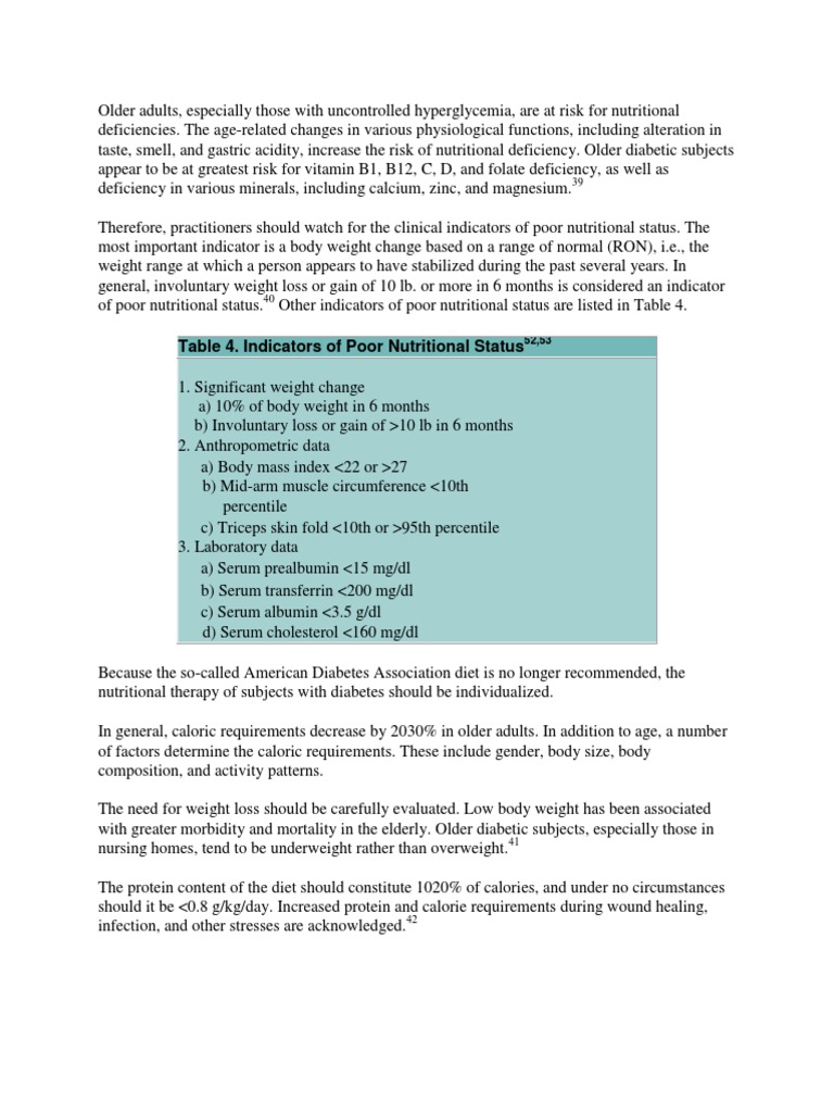 Table 4. Indicators of Poor Nutritional Status | PDF | Diabetes ...