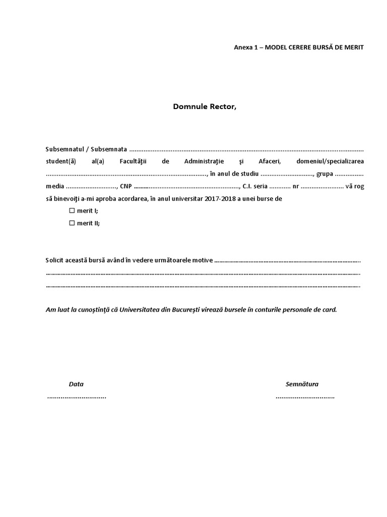 Anexa 1 - Model Cerere Bursa de Merit | PDF
