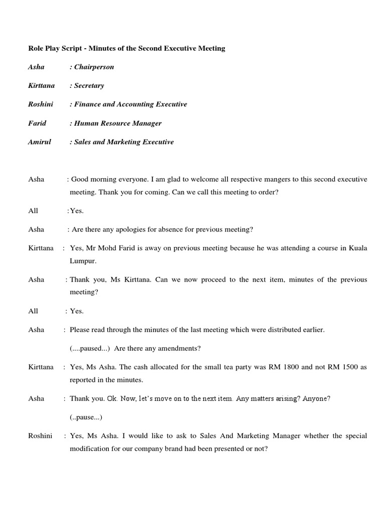 Executive Meeting Role Play Script | PDF | Economies | Business