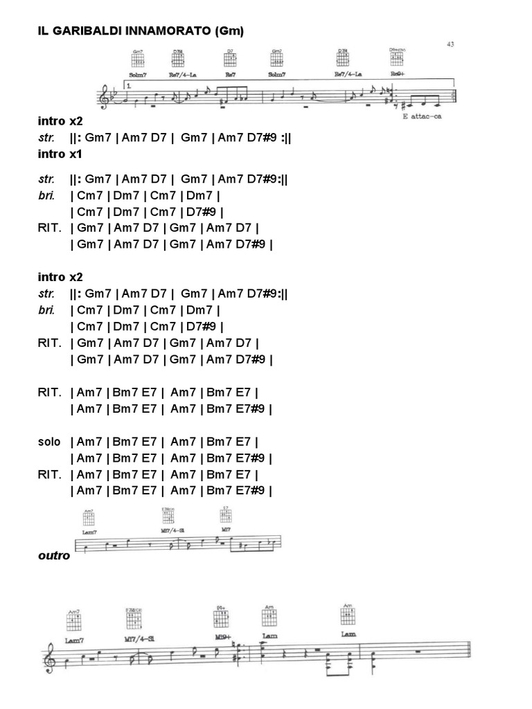 Il Garibaldi INNAMORATO Accordi | PDF