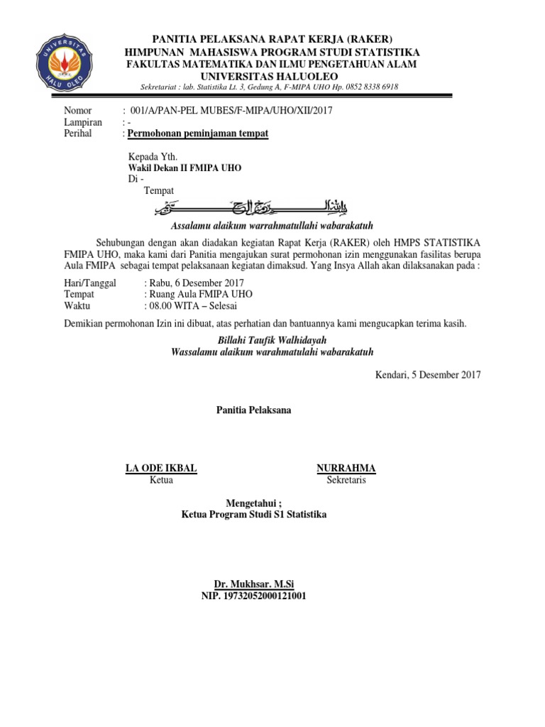 Surat Peminjaman Ruangan Dan Barang | PDF