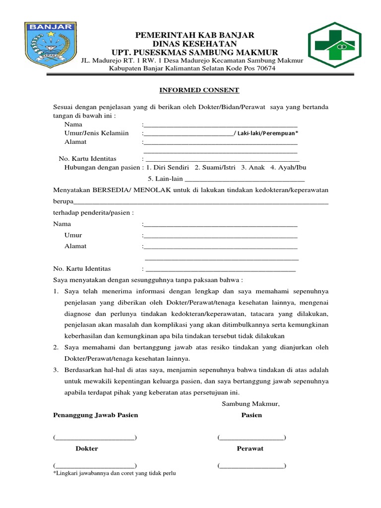 Contoh Formulir Informed Consent | PDF