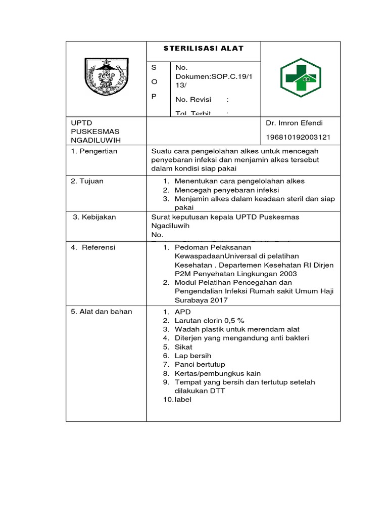 SOP Sterilisasi Alat Kesehatan | PDF